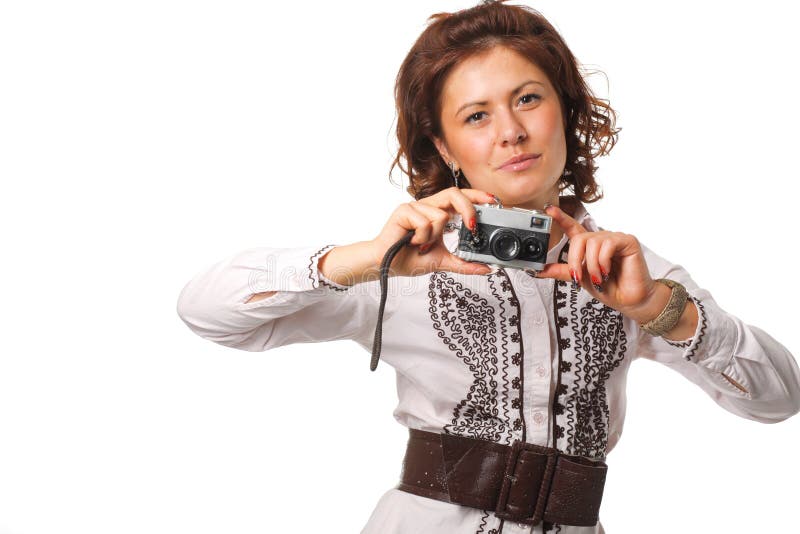 Beautiful Woman with a Camera Stock Photo - Image of hair, fashion ...