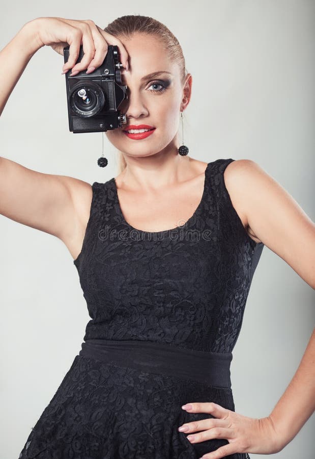 Beautiful Woman with Camera Stock Photo - Image of natural, cute: 46063164