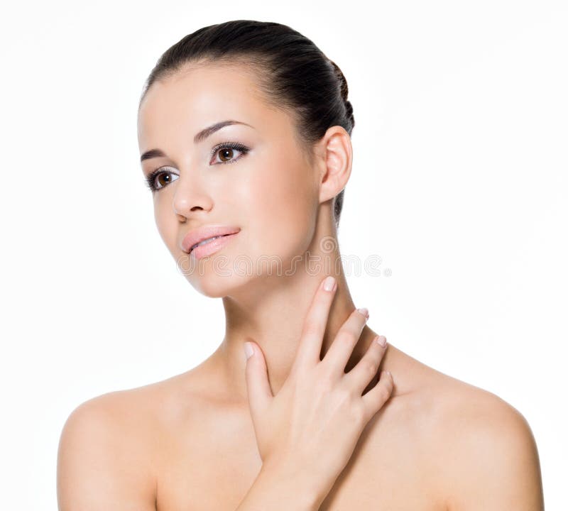 Beautiful Woman Cares of Neck Stock Photo - Image of posing, background ...