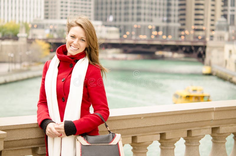 Beautiful Woman by Chicago River Stock Image - Image of lady, beautiful ...