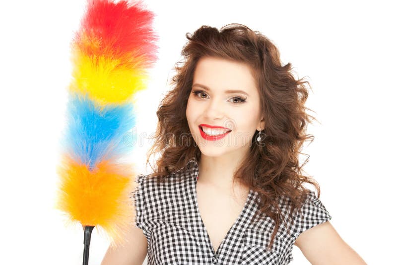 Beautiful Woman with Cleaning Sweep Stock Image - Image of bright ...