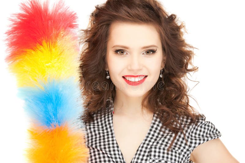 Beautiful Woman with Cleaning Sweep Stock Image - Image of cheerful ...