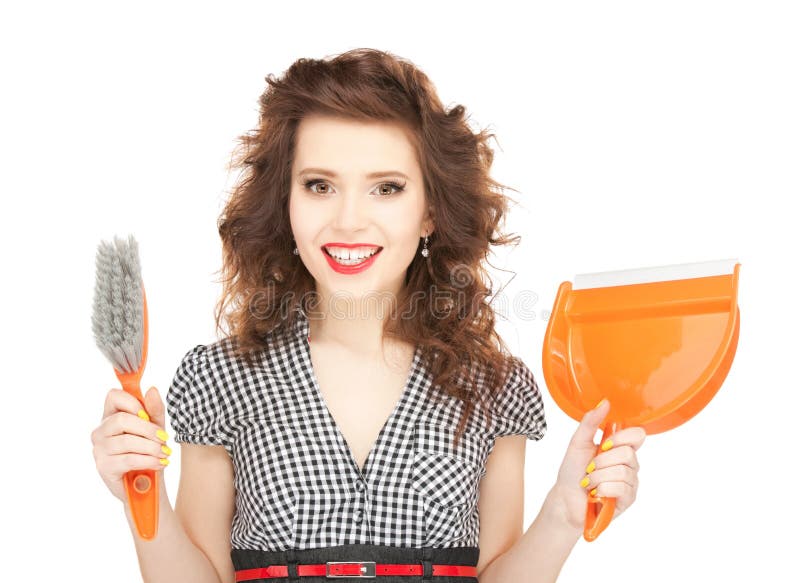 Beautiful Woman with Cleaning Sweep Stock Image - Image of broom ...
