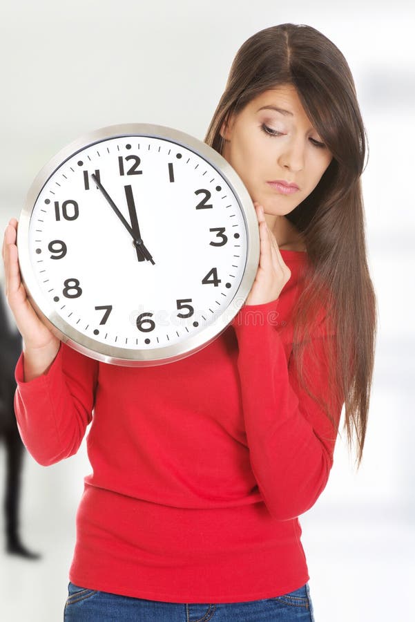 Beautiful Woman with the Clock. Stock Photo - Image of late, female ...