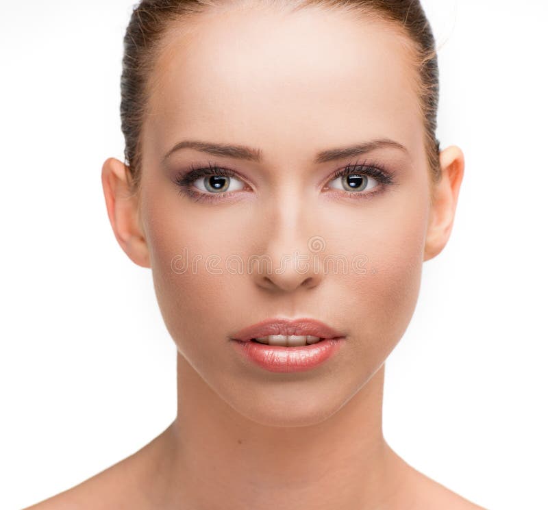 Beautiful Woman Face Close Up with Planet Earth Texture Stock Image ...