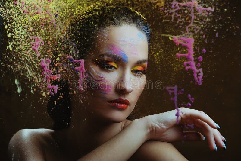 Beautiful Woman in Color Paint Stock Photo - Image of beautiful, nature ...
