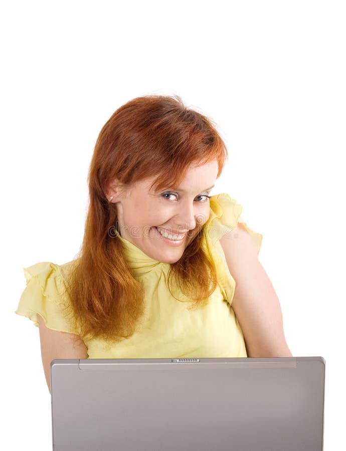 Beautiful Woman with Computer Stock Image - Image of internet, people ...