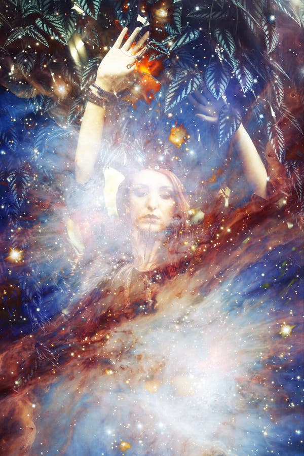 Beautiful Woman in Cosmic Space. Graphic Collage. Stock Image - Image ...