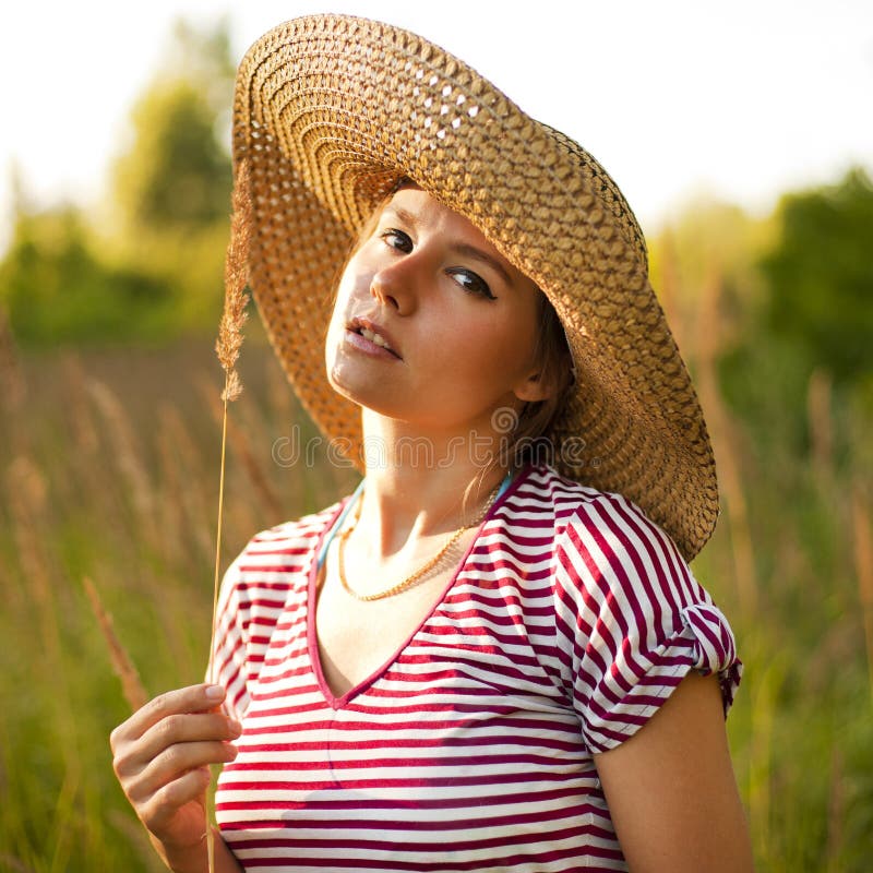 Beautiful Woman in a Countryside Stock Photo - Image of plant, country ...