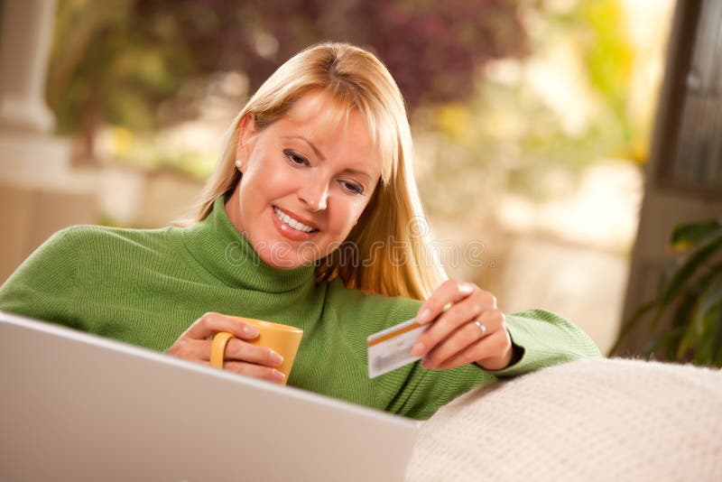 Beautiful Woman with Credit Card Using Laptop Stock Photo - Image of ...