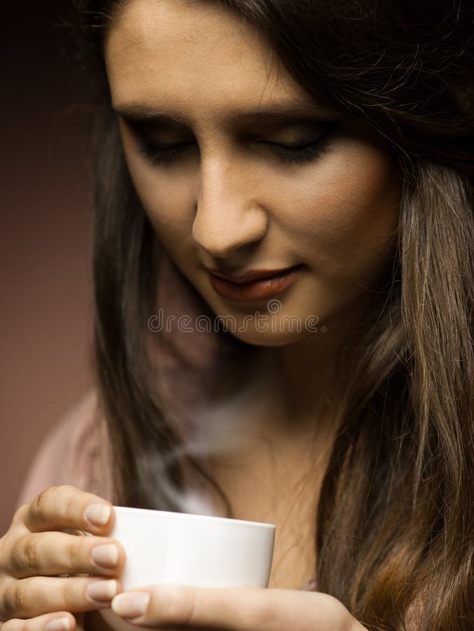 Beautiful Woman with Cup of Coffee Stock Image - Image of flavor, light ...