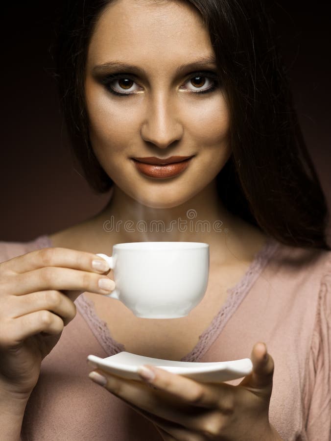 Beautuful Woman with Cup of Coffee Stock Photo - Image of black, face ...