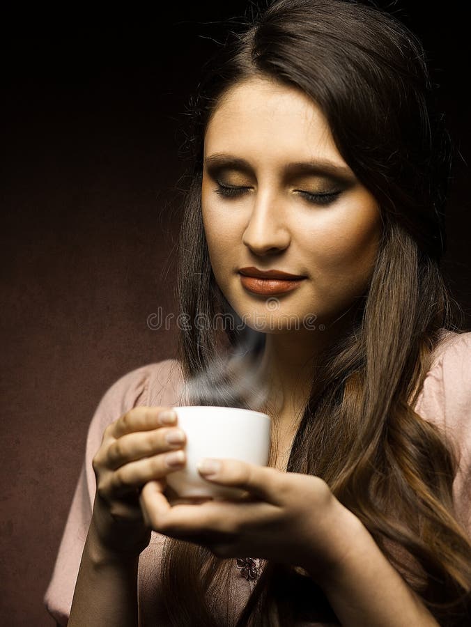 Beautiful Woman with Cup of Coffee Stock Photo - Image of flavor, brown ...
