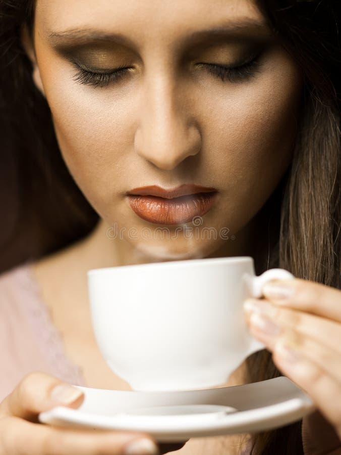 Beautiful Woman with Cup of Coffee Stock Photo - Image of flavor, brown ...