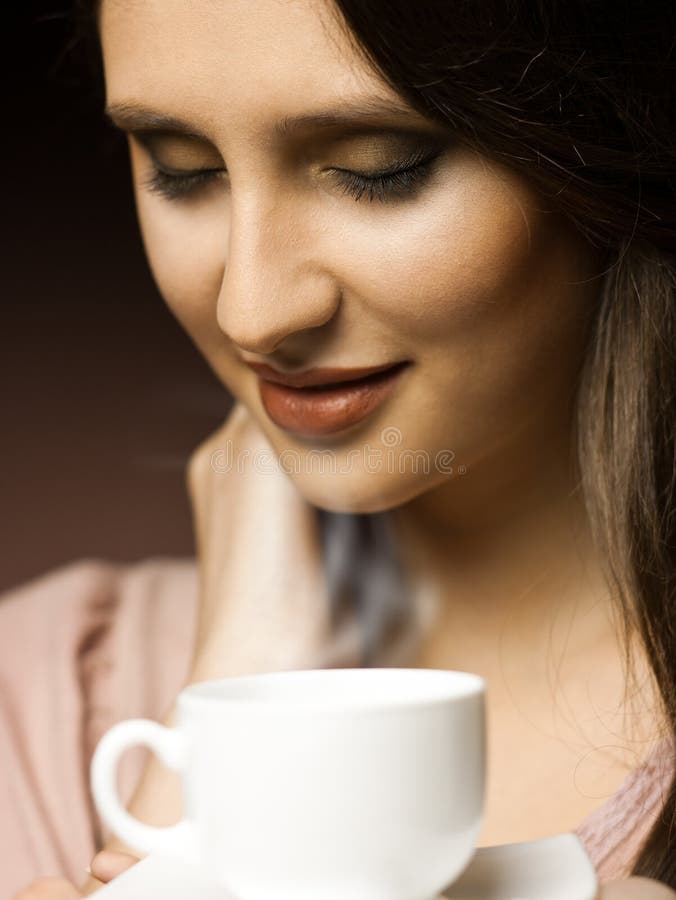 Beautiful Woman with Cup of Coffee Stock Image - Image of concept ...