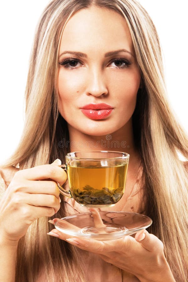 Beautiful Woman with a Cup of Green Tea Stock Photo - Image of closeup ...
