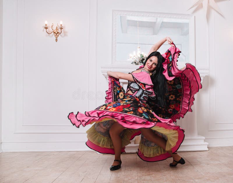 Beautiful Woman Dancer Performs Gypsy Dance. Photo with a Copy of the ...