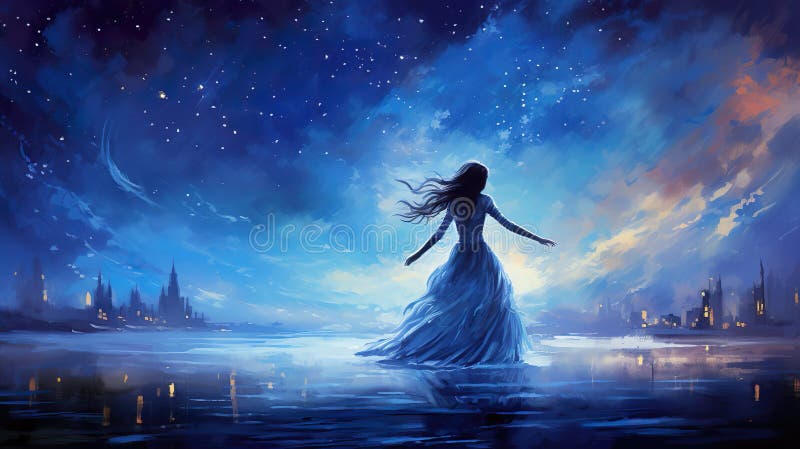Beautiful Woman Dancing in the Night, Impressionist Styled Wallpaper ...