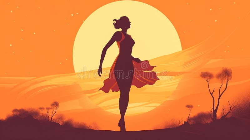 Beautiful Woman Dancing in the Sun Stock Illustration - Illustration of ...