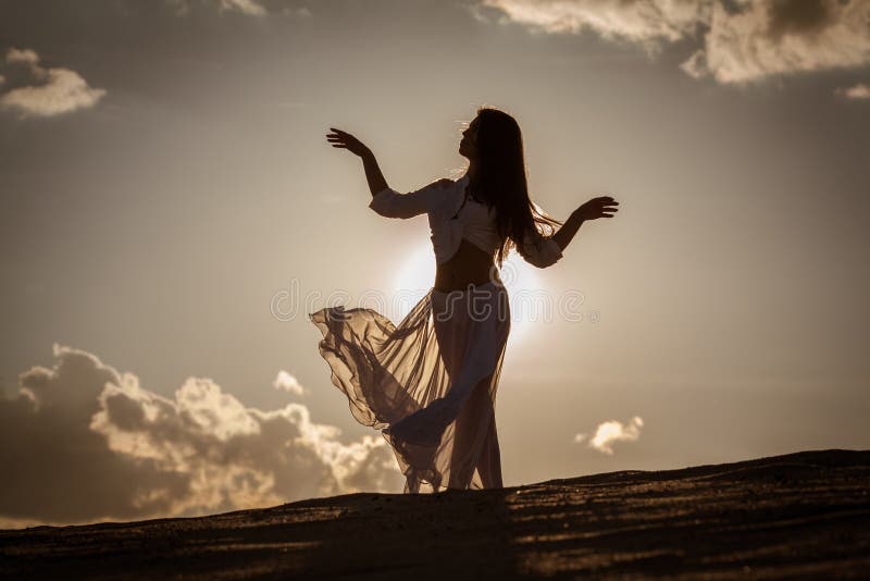 Beautiful Woman Dancing at Sunset Stock Image - Image of ideal, ballet ...