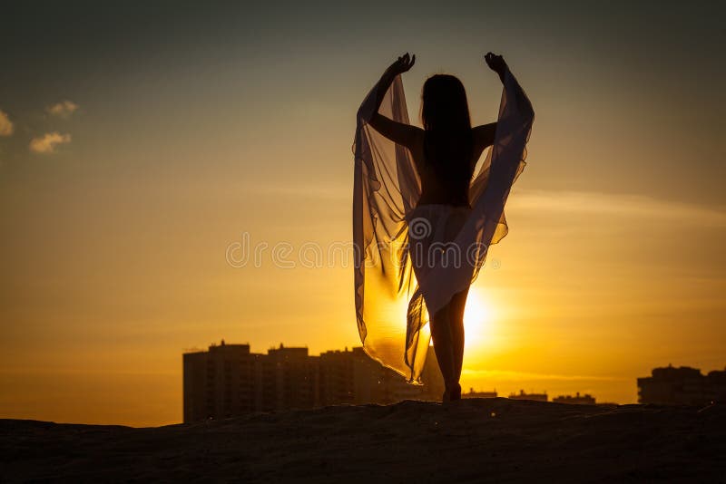 Beautiful Woman Dancing at Sunset Stock Photo - Image of exercise ...