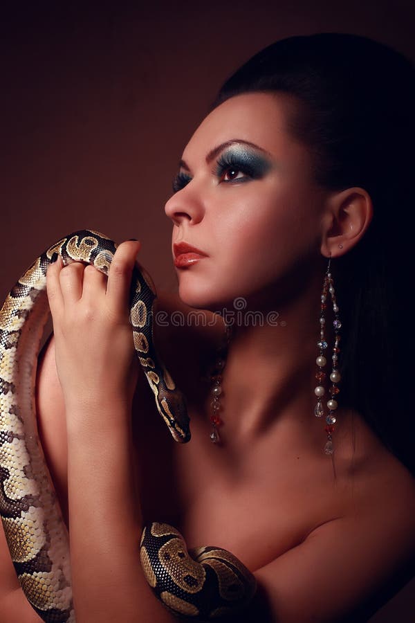 Beautiful Woman with Dangerous Snake Stock Image - Image of black ...