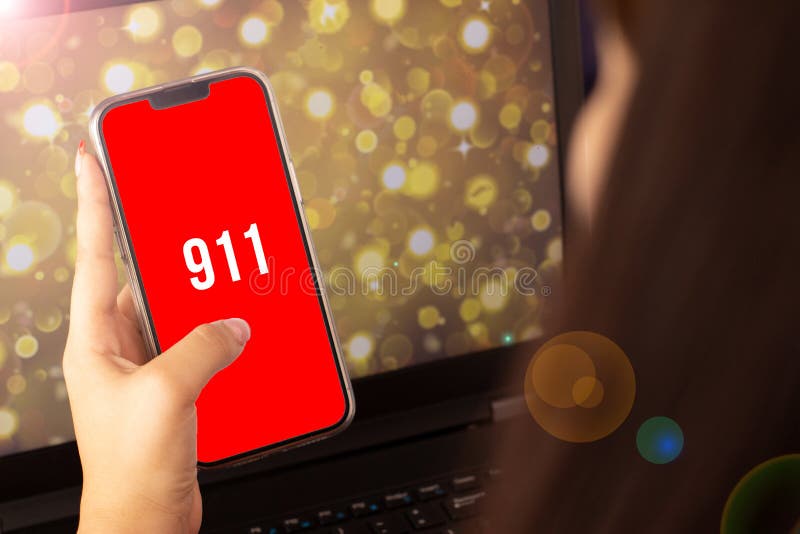 Beautiful Woman Dialing the Emergency Number Stock Image - Image of ...