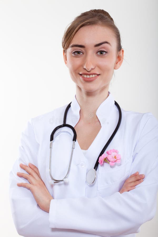 Beautiful Woman Doctor with a Flower. Stock Image - Image of occupation ...