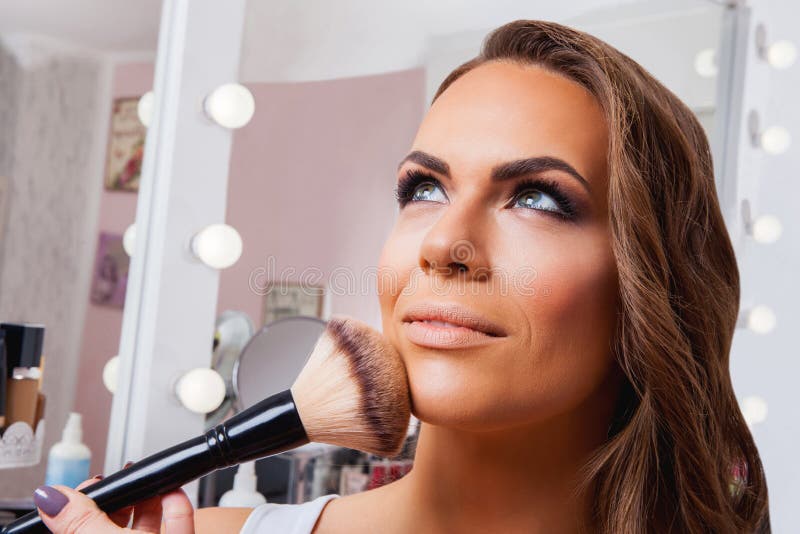 Beautiful Woman Doing Make-up on Face Stock Image - Image of pretty ...