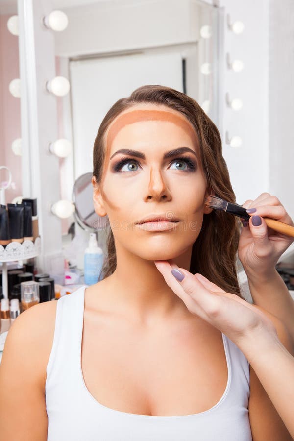 Beautiful Woman Doing Make-up on Face Stock Image - Image of cute, girl ...