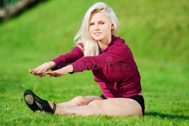 Beautiful Woman Doing Yoga Stretching Exercise Stock Photo - Image of ...