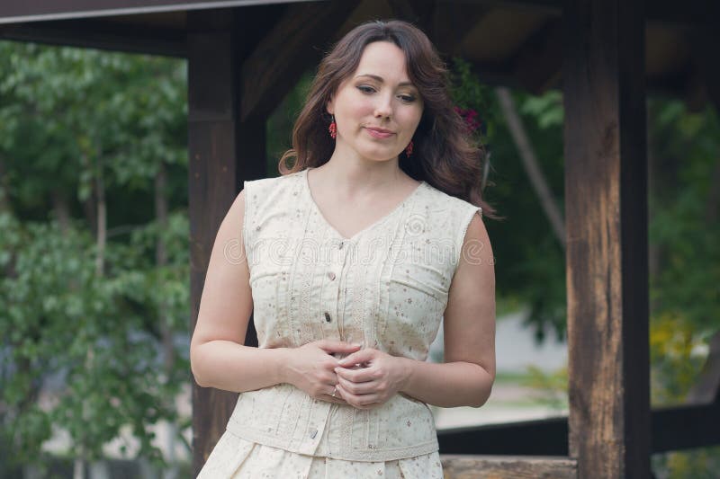 Beautiful Woman Dressed in a Provincial Style Stock Image - Image of ...