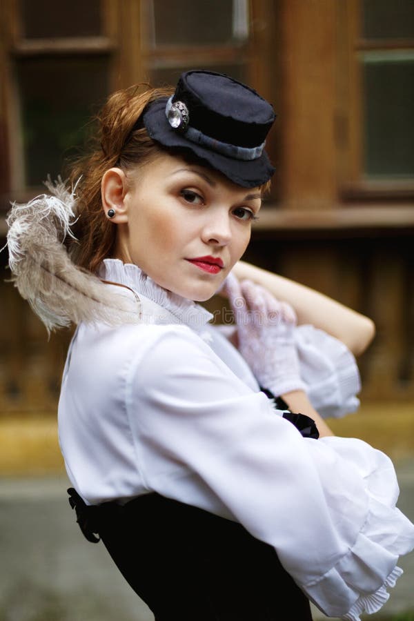 Beautiful Woman Dressed in Retro Victorian Style Stock Photo - Image of ...