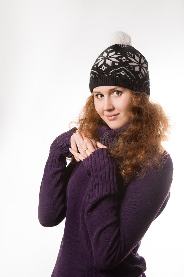Beautiful Woman Dressed in Winter Clothes Smiling - Studio Shots Stock ...