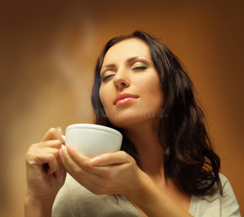 Beautiful Woman Drinking Coffee Stock Image - Image of hand, model ...