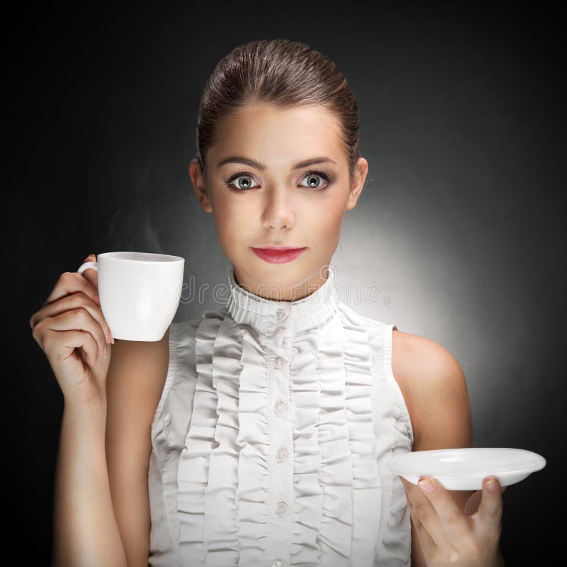 Beautiful Woman Drinking Coffee. Stock Image - Image of coffee ...