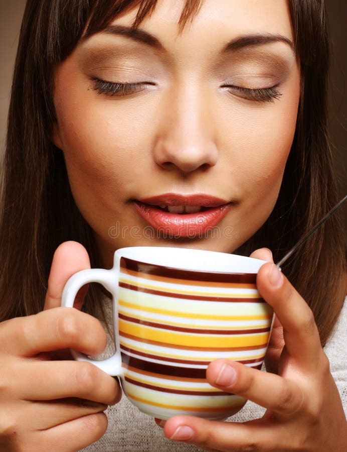 Beautiful Woman Drinking Coffee Stock Photo - Image of luxury ...