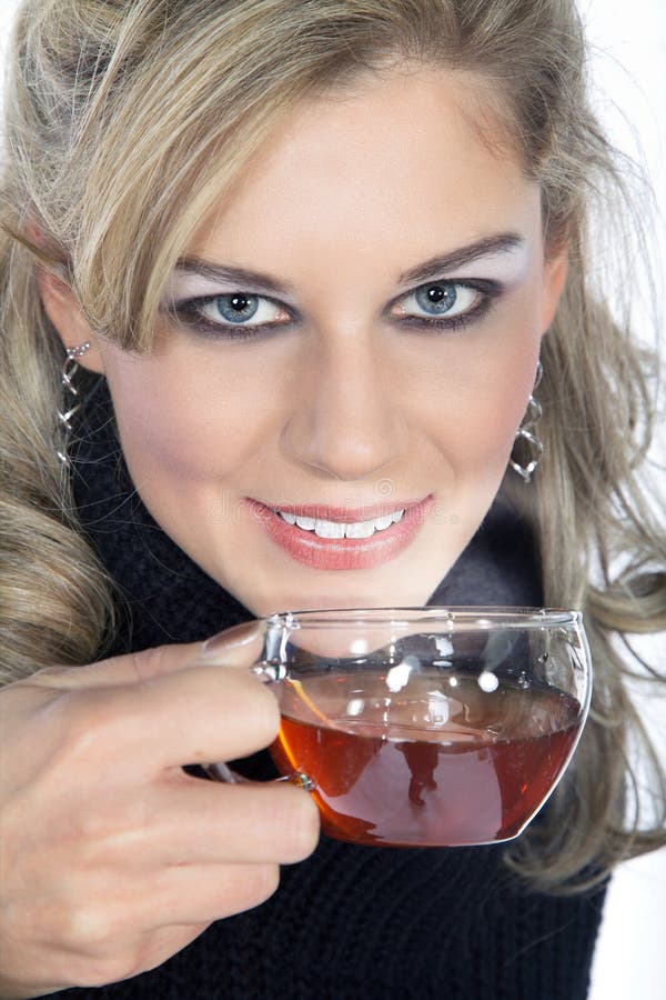 Beautiful Woman Drinking Tea Stock Photo - Image of cheerful, face ...