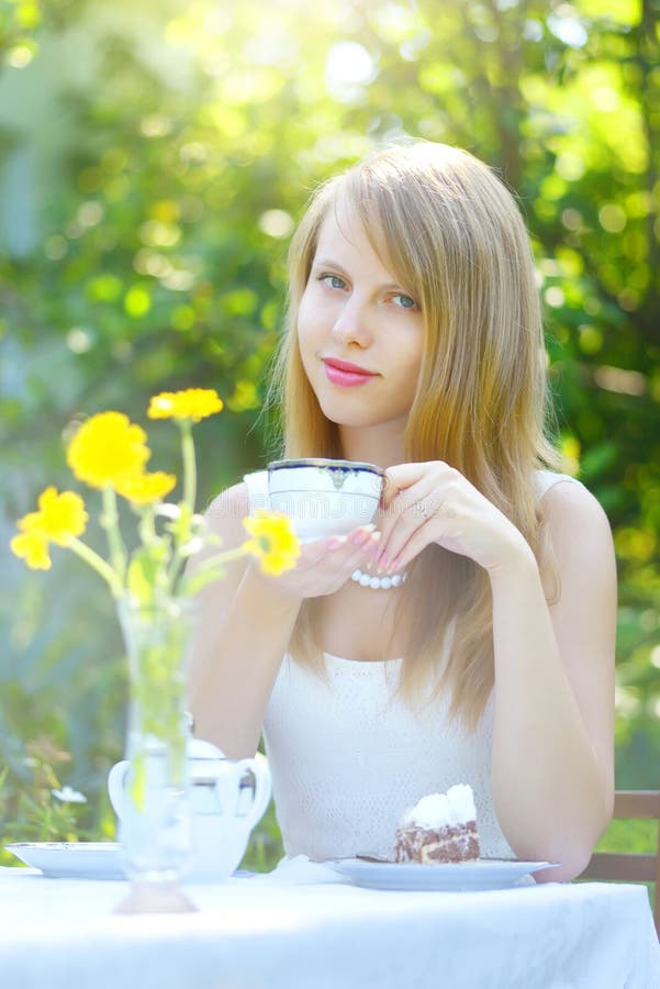 Beautiful Woman Drinking Tea Stock Photo - Image of happiness, beauty ...