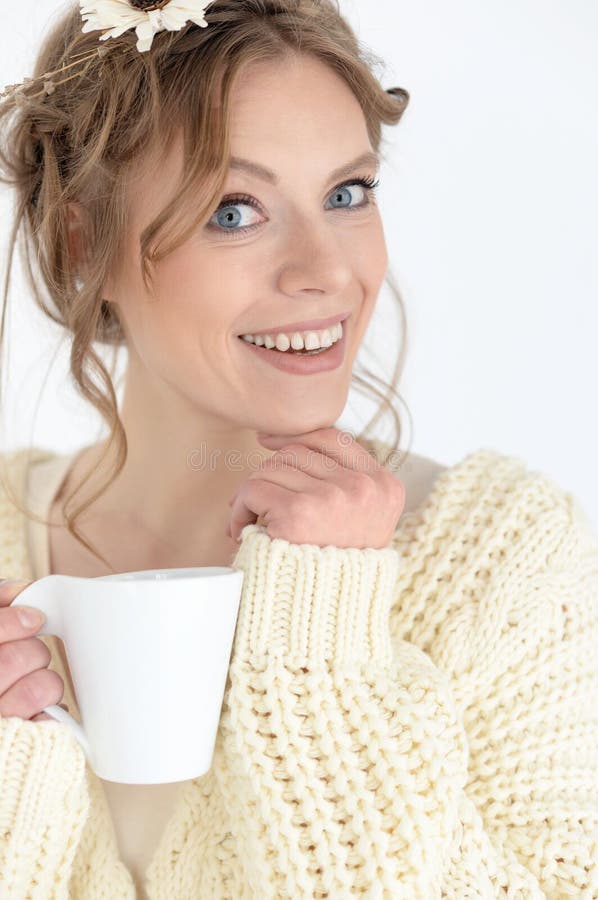 Beautiful Woman Drinking Tea Stock Photo - Image of model, lips: 73034626