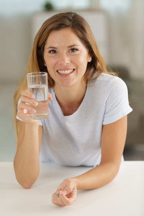 Beautiful Woman Drinking Water Stock Photo - Image of woman, bedroom ...