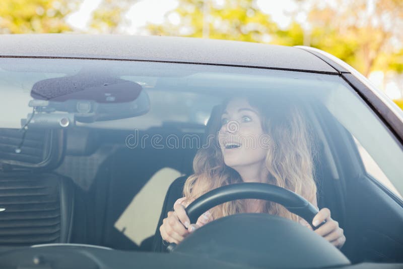 Beautiful Woman Driving a Car on the Road Stock Image - Image of road ...