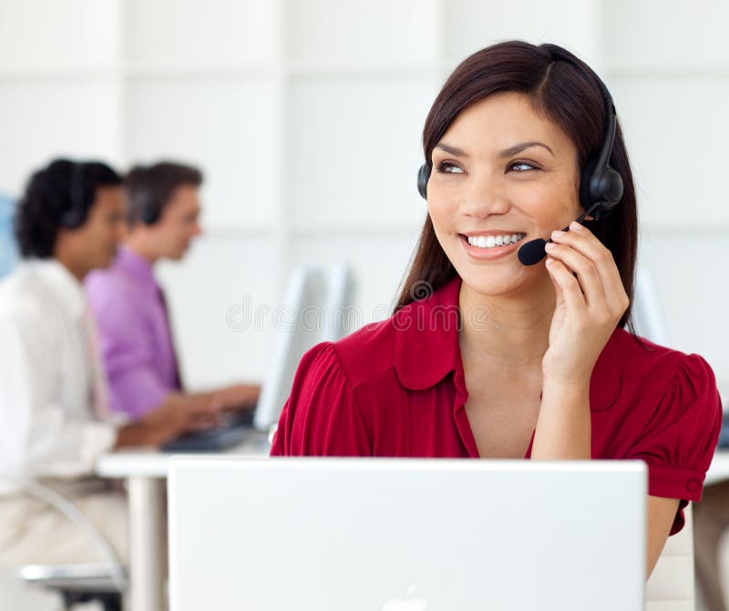 Workers in a Call Centre with Earpiece on Stock Photo - Image of ...