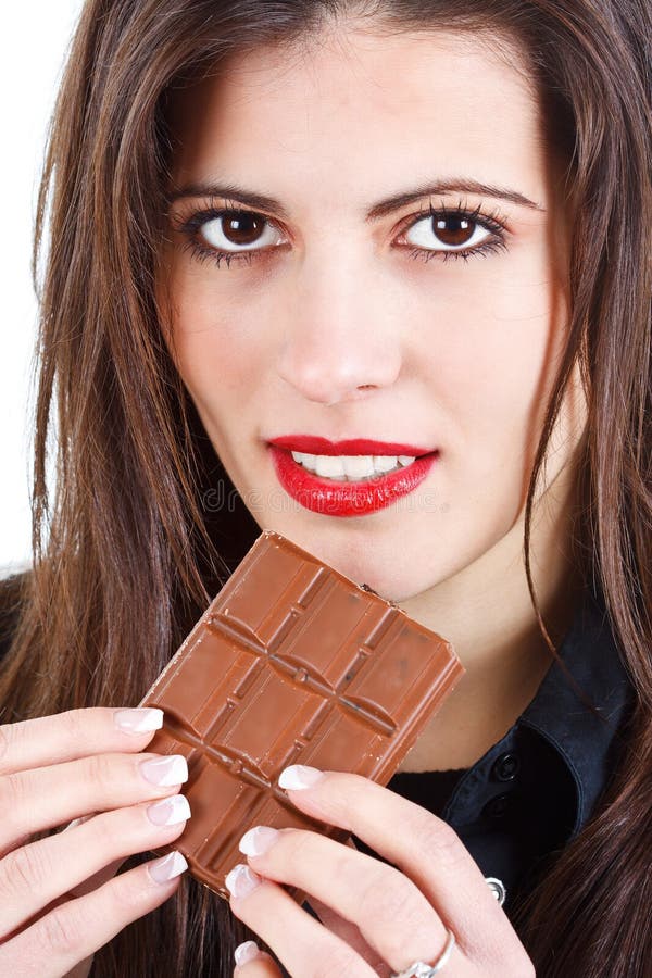 Beautiful Woman Eating Chocolate Stock Image - Image of female, lips ...