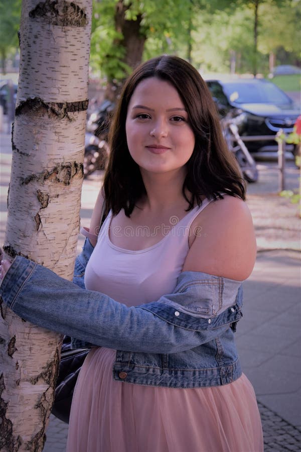 Beautiful Woman Embraces a Tree Stock Image - Image of girl, closeup ...