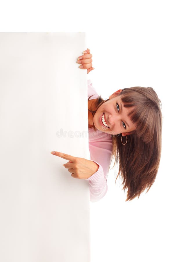 Beautiful Woman with Empty Blank Stock Image - Image of finger, hiding ...