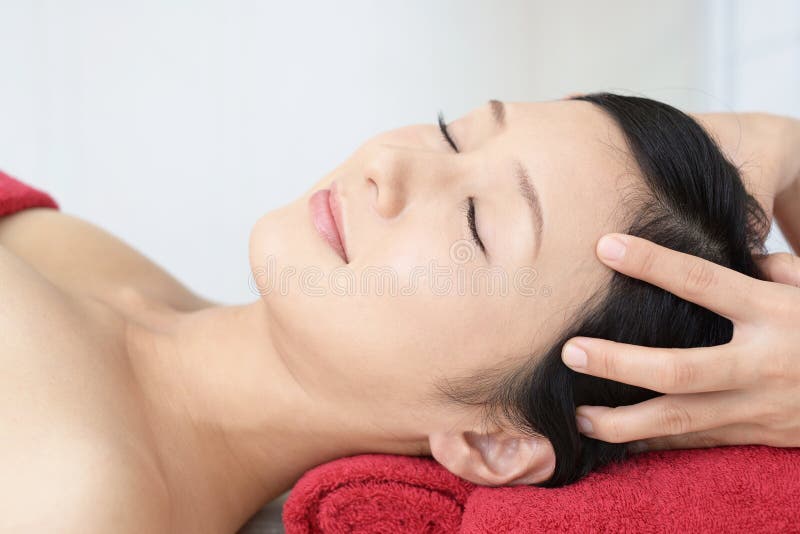 Woman In Spa Salon Receives Head Massage Stock Image Image Of Healthy
