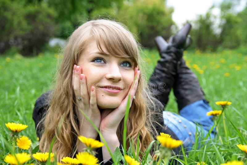 Beautiful Woman Enjoying the Sun in the Park Stock Photo - Image of ...