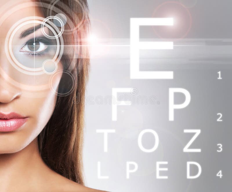 Beautiful Woman with Eye Scanning Stock Image - Image of care, lens ...