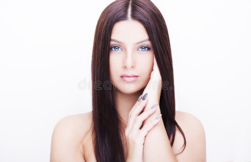 Beautiful Woman Face Close Up Studio on White Background Stock Image ...